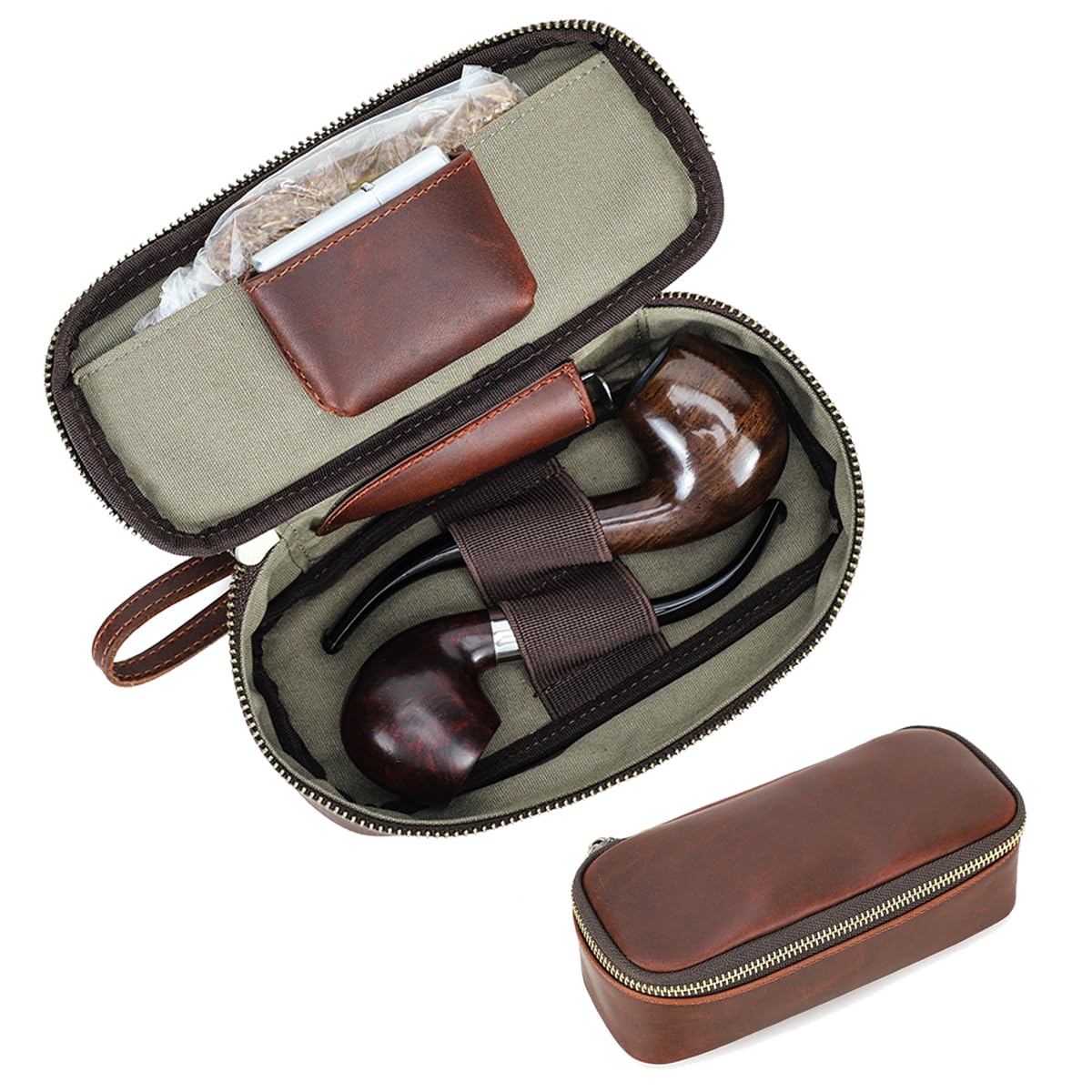 Amazon.com: Contacts Full Grain Leather Small Pipe Tobacco Pouch Travel ...