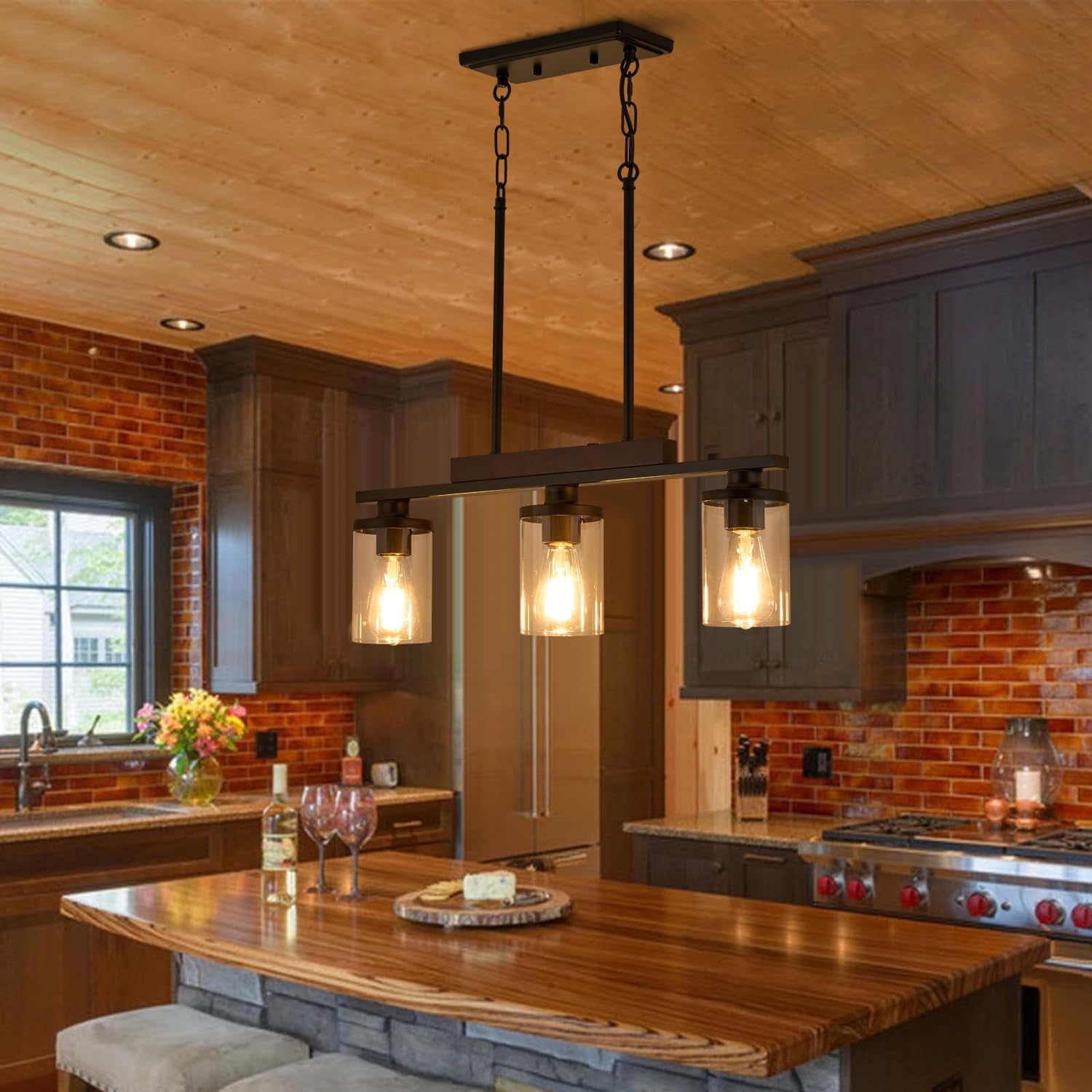 Wood Island Light for Kitchen/Restaurant,3-Light Farmhouse Dining Room ...