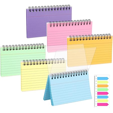 Dacitiery 6 Packs Index Cards, 300 Sheets Flash Cards Coil Multicolor ...