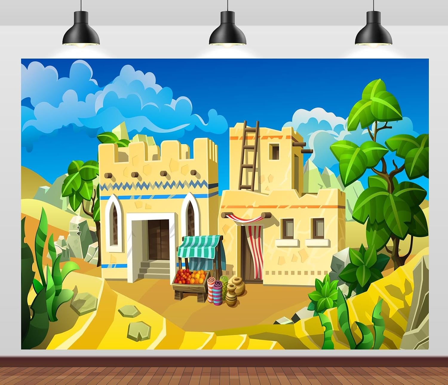 Amazon.com : CORFOTO 10x6.5ft Fabric Cartoon Arabian Small Village ...