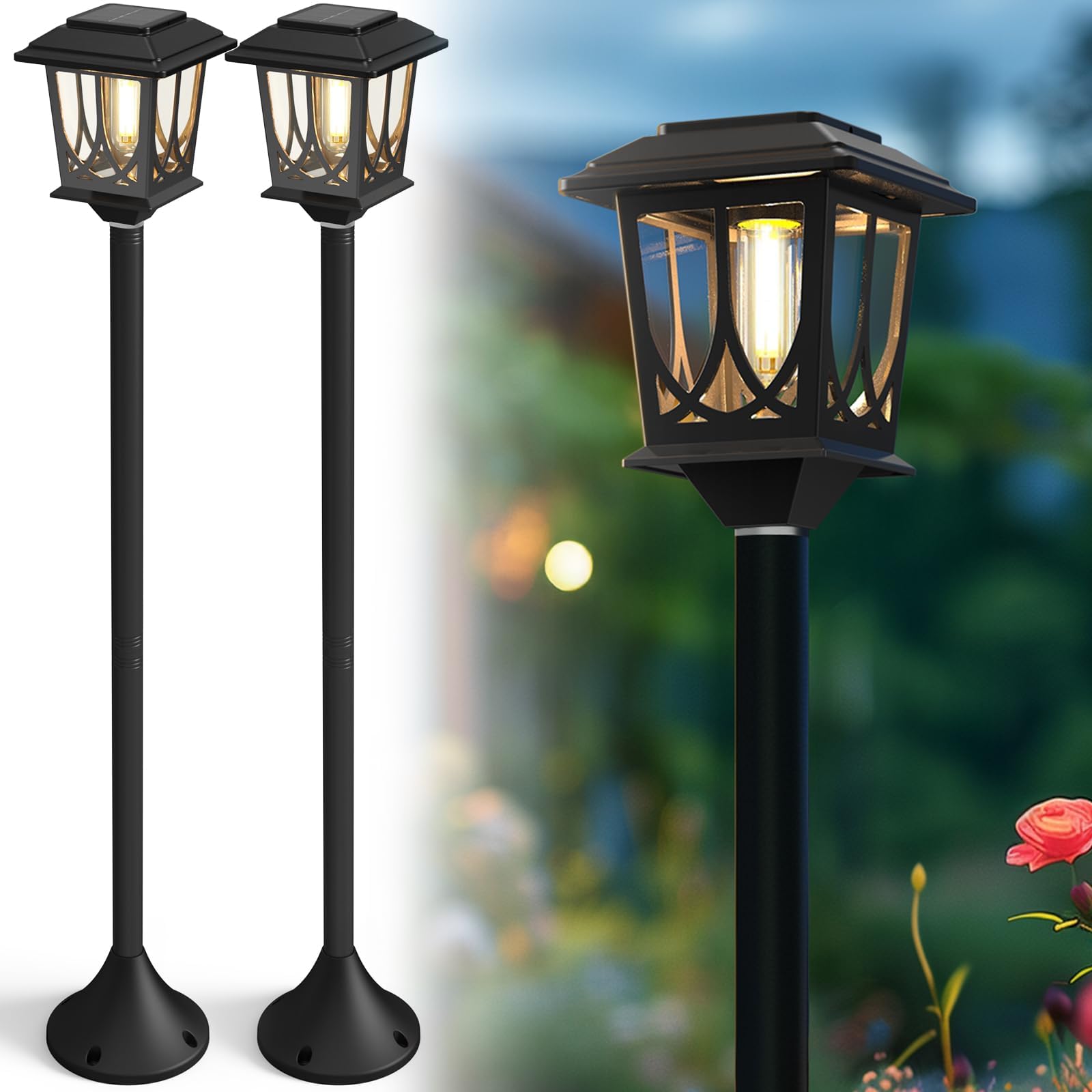 MAGGIFT 67 Inch Solar Lamp Post Lights, 100 Lumen Solar Powered Vintage ...