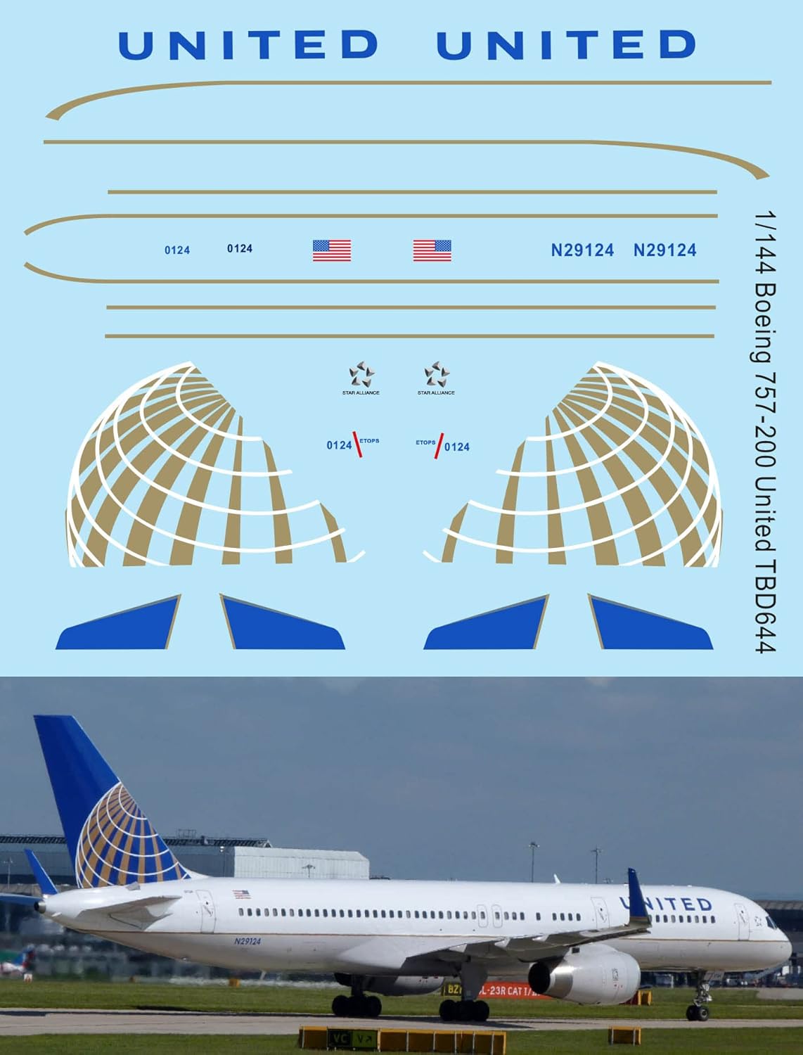 1/144 Decals Compatible with Boeing 757-200 United Airlines TBD644 ...