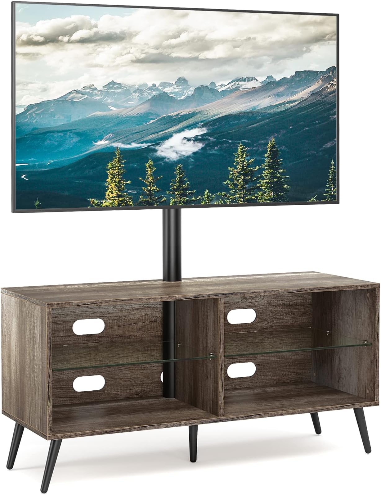 Amazon.com: Rfiver Swivel Wood TV Stand with Mount for 32-70 Inch Flat ...