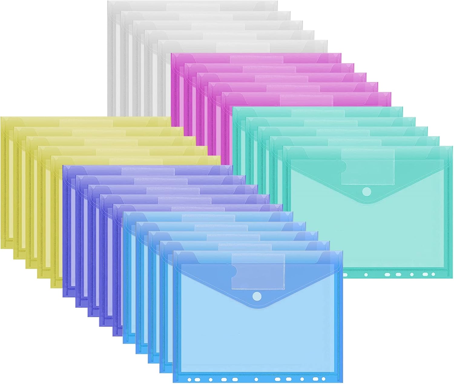 30 Stück Dokumententasche A4,mit Druckknopf A4 Transparent Dokumententasche mit 11 Lochrand und ...