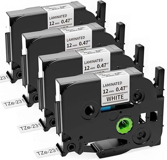 Amazon.com: 4-Pack TZe TZ Tape 12mm 0.47 Laminated White TZe-231 ...