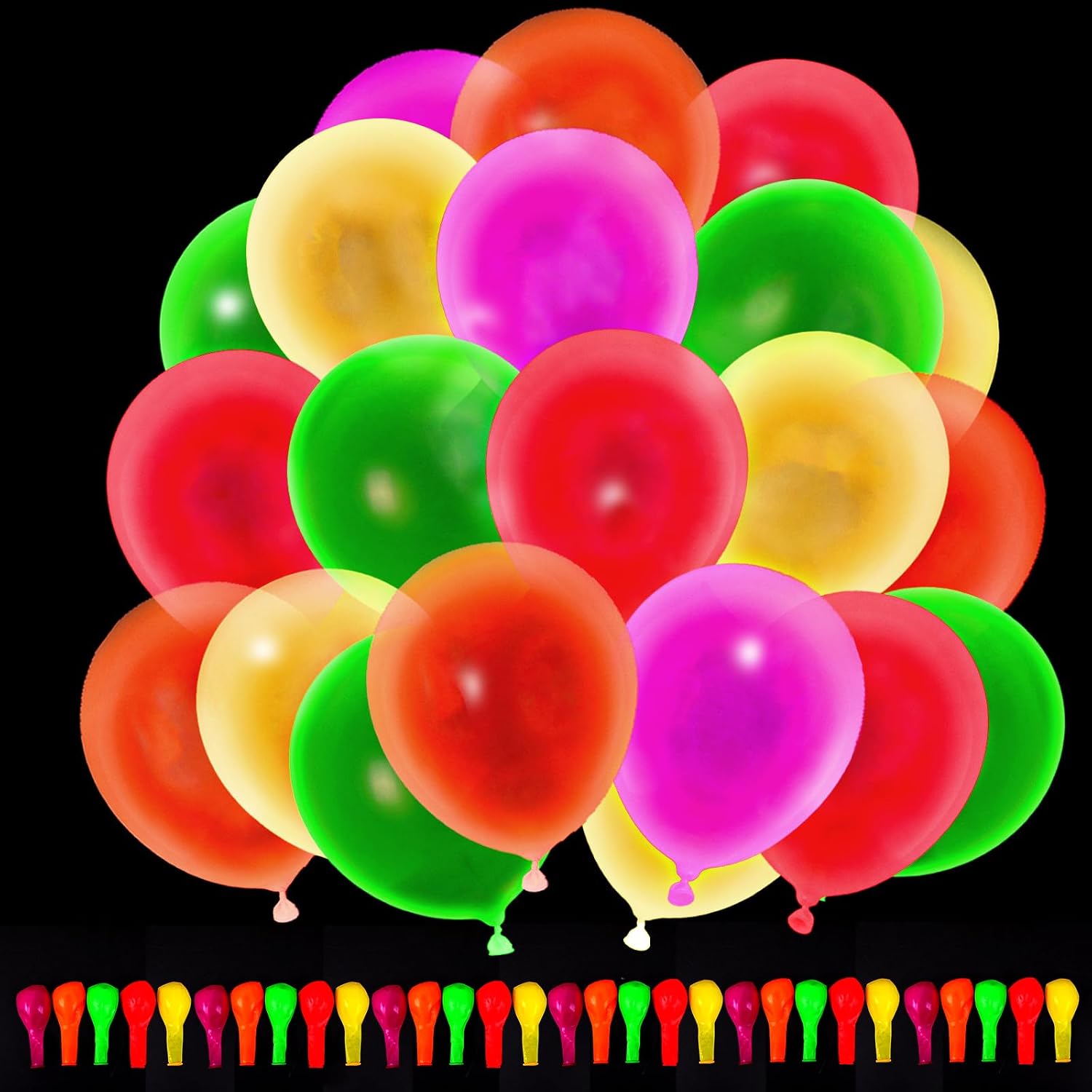 Amazon.com: RUBFAC 120 Pcs UV Neon Glow Party Balloons - Blacklight ...