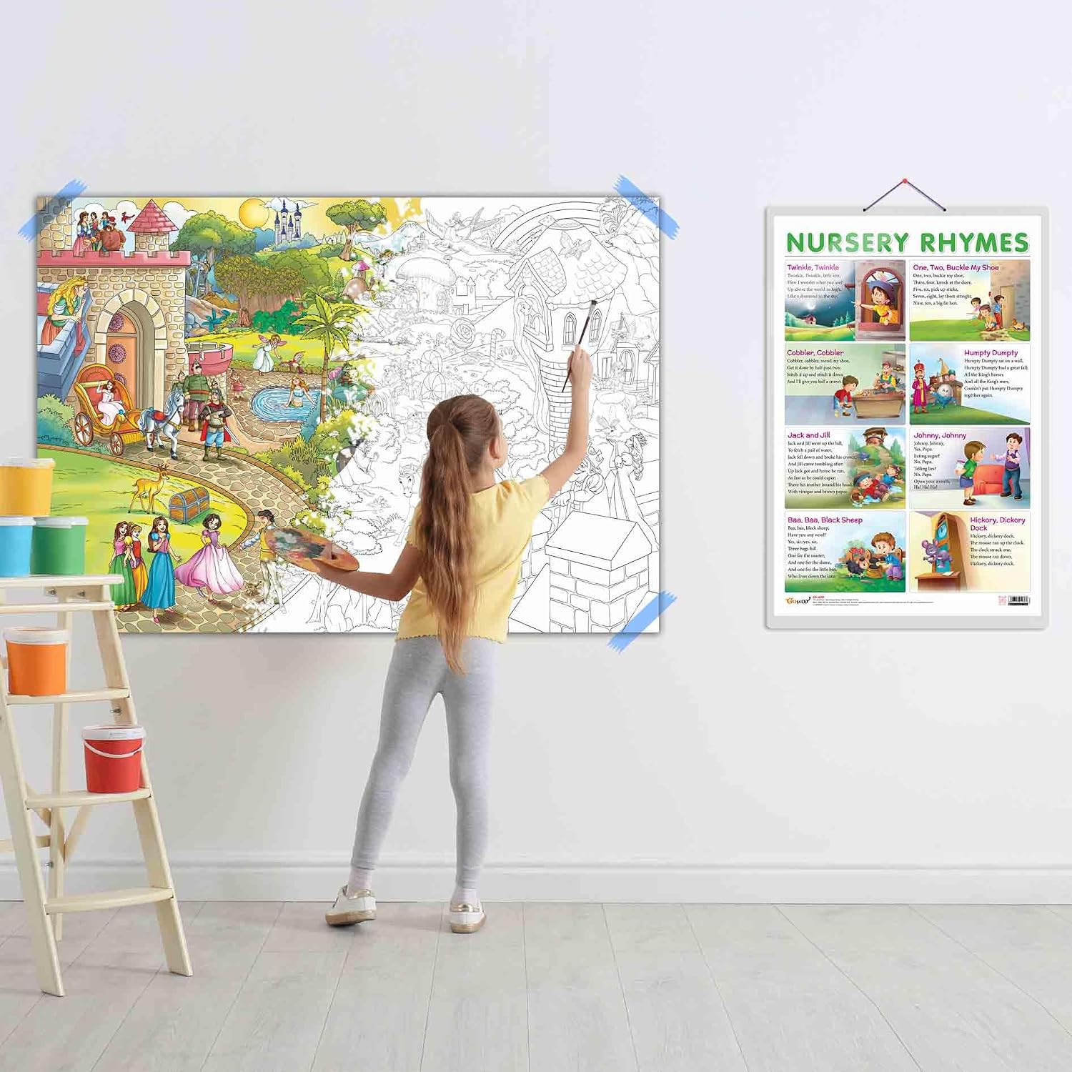 NURSERY RHYMES CHART and GIANT PRINCESS CASTLE COLOURING POSTER | SET ...
