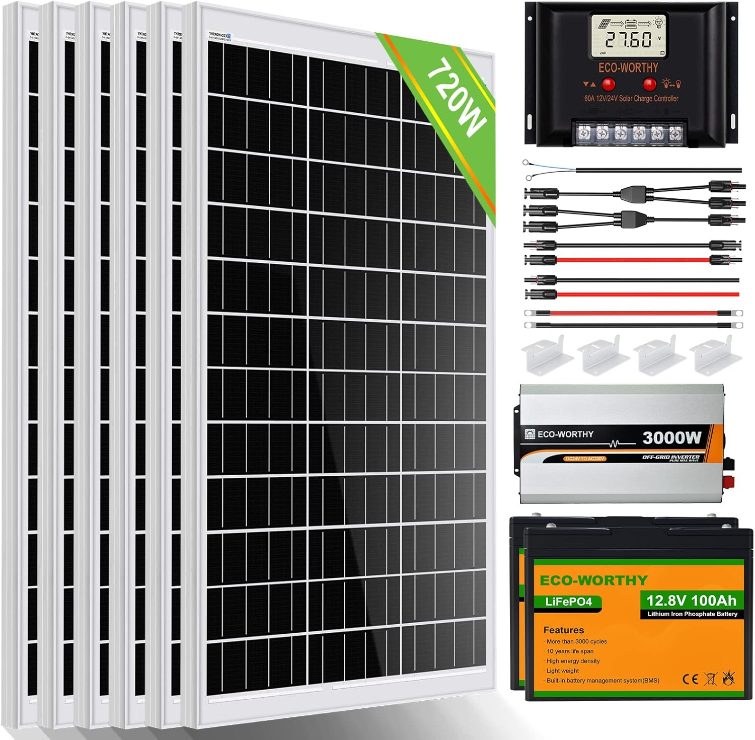 ECO-WORTHY 720W 24V Solar Panel System 3kWh/Day Solar Power Off Grid ...