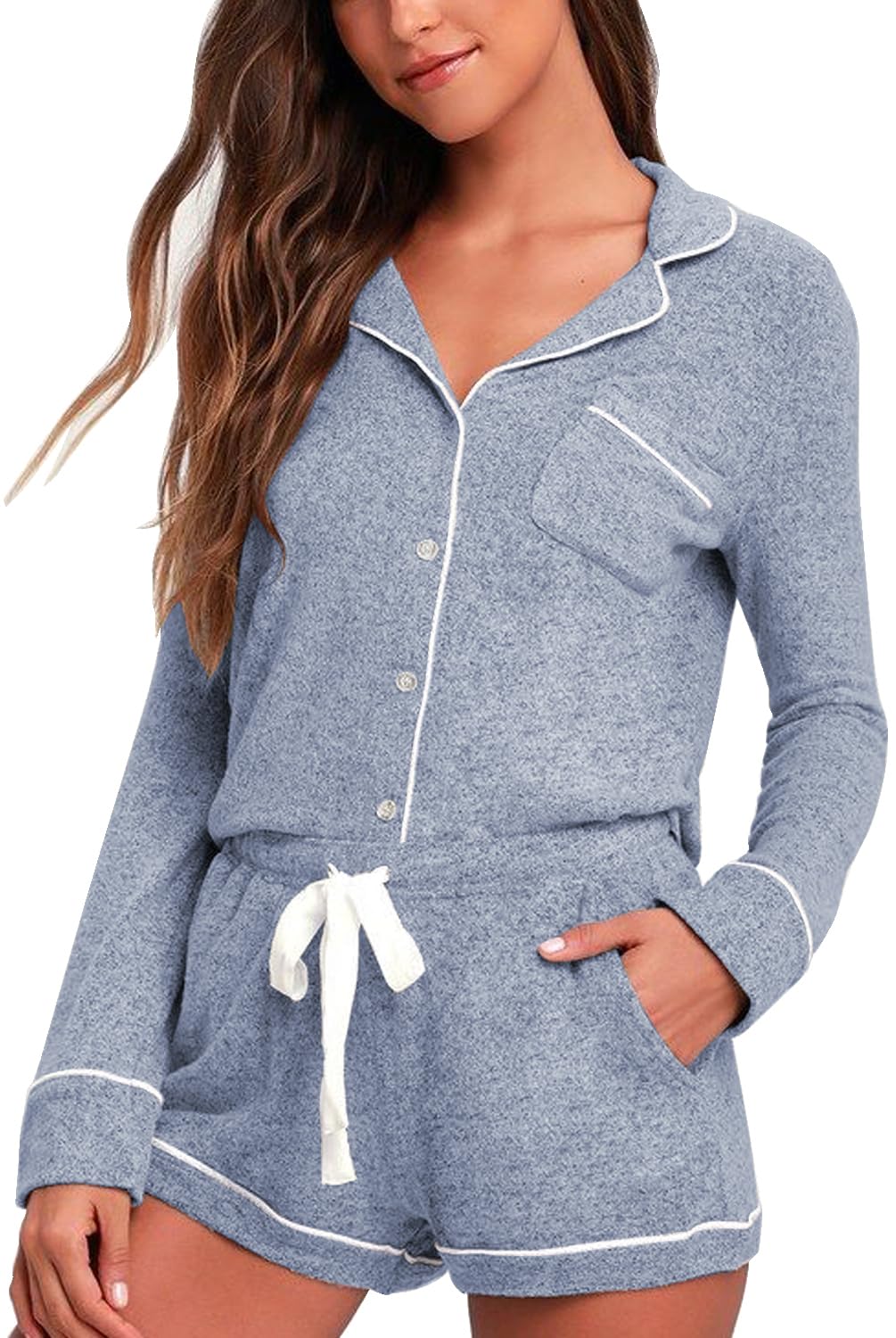 Aamikast Womens Pajama Sets Button Down Long Sleeve Sleepwear Soft 2 ...