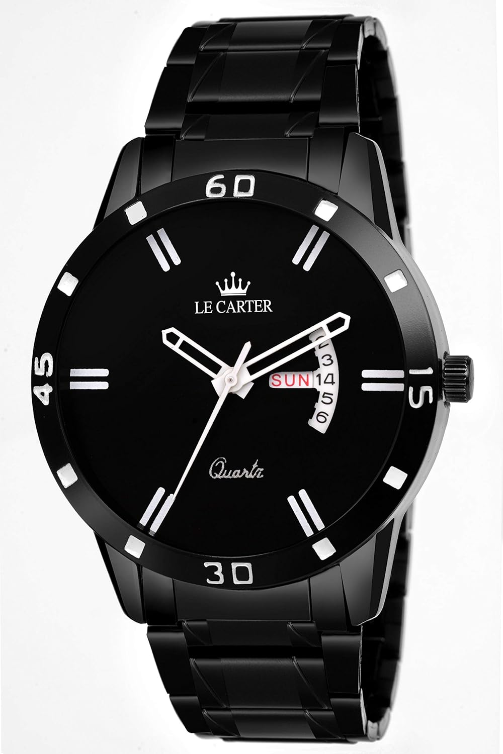 LE CARTER Analogue Day & Date Functioning Matt Black Metal Watch for ...
