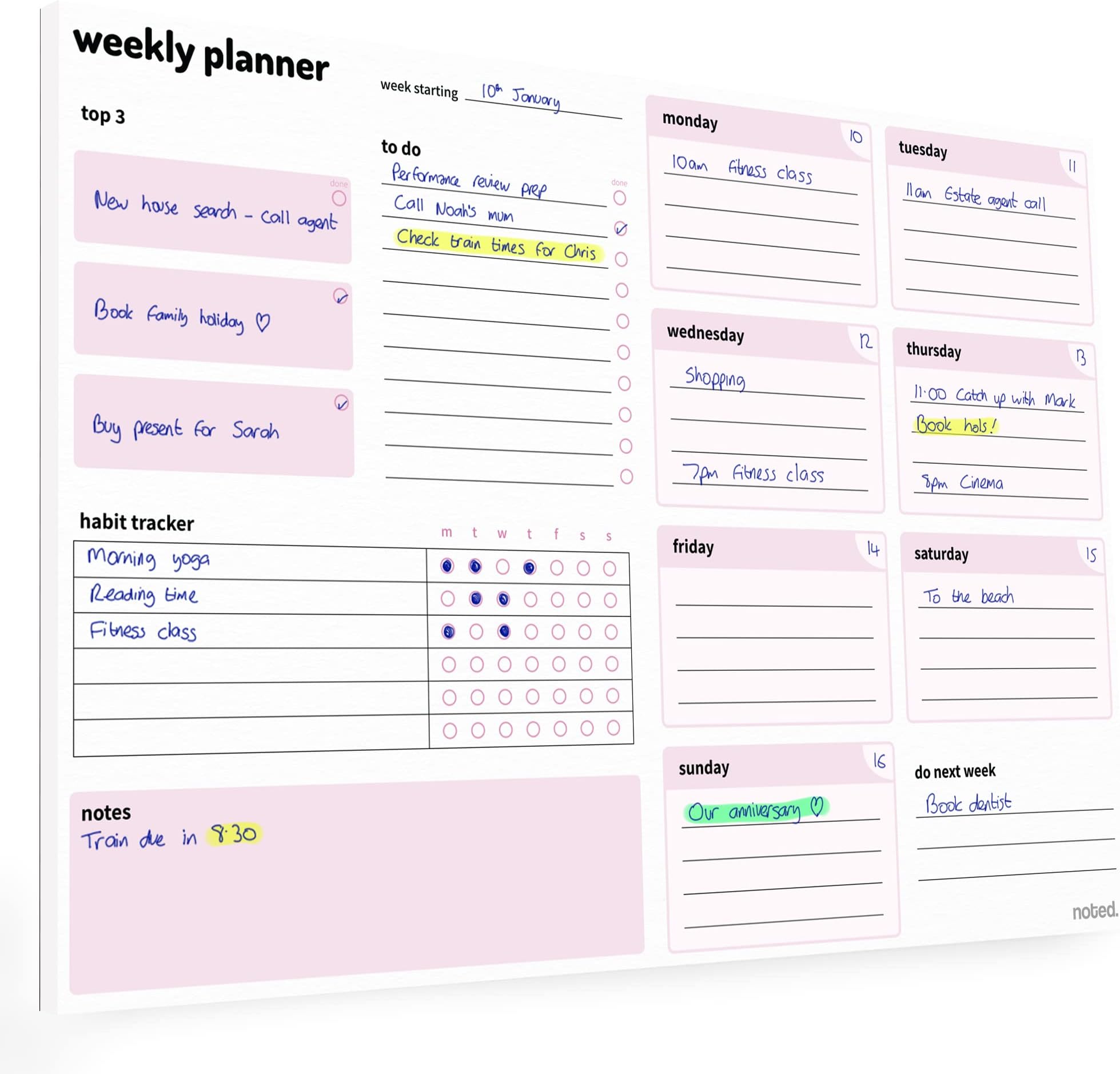 Weekly Planner Pad with daily planning sections - A4 52 sheets 100gsm ...