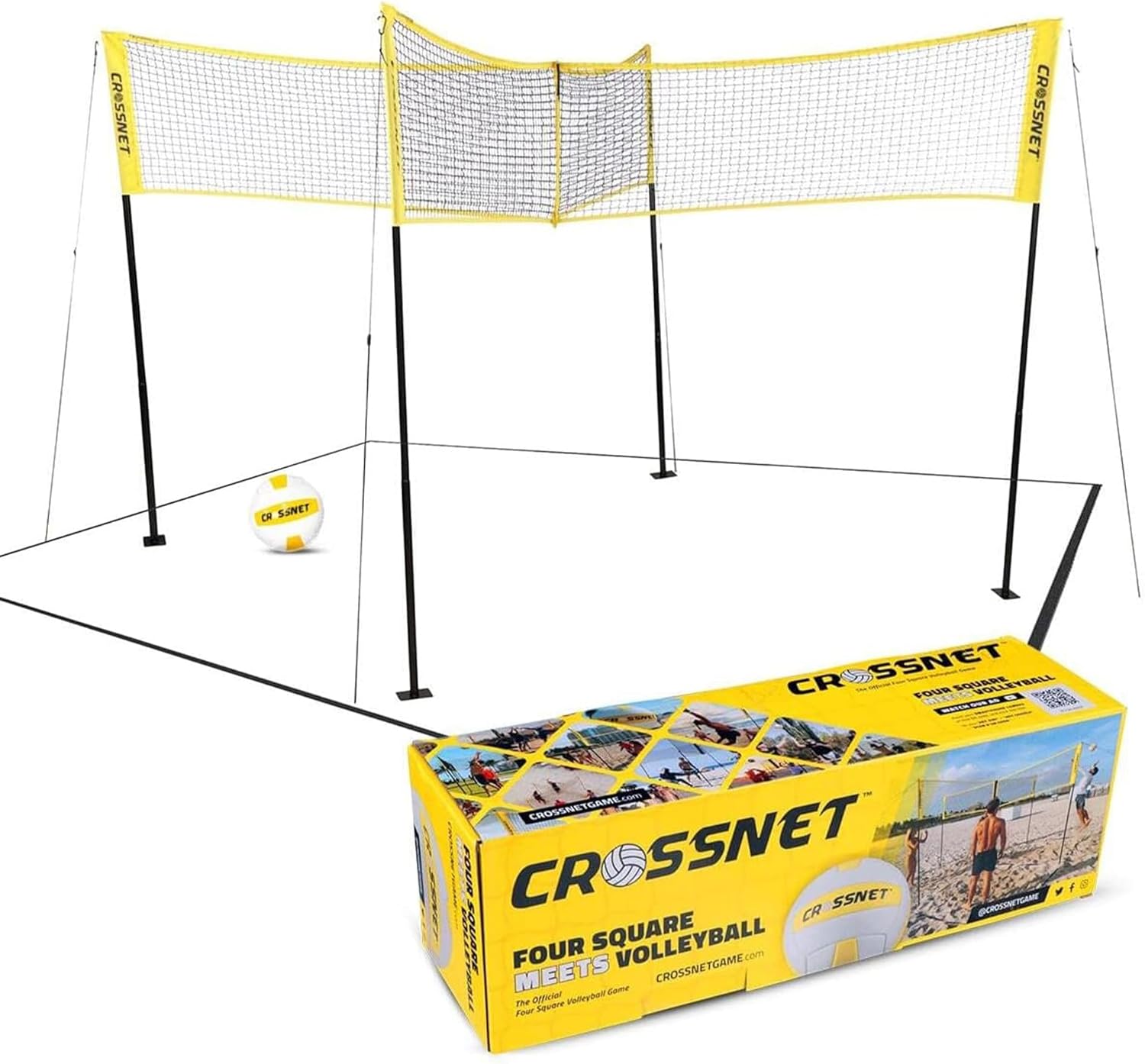 CROSSNET 4-Way Volleyball Net with Carrying Backpack Ball – 4 Square ...