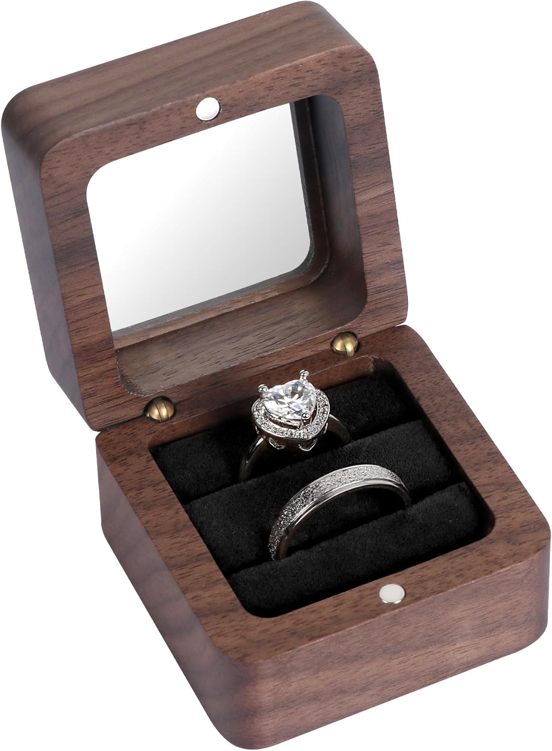 Amazon.com: Wooden Ring Box, Engagement Ring Box with 2 Slots, Double ...