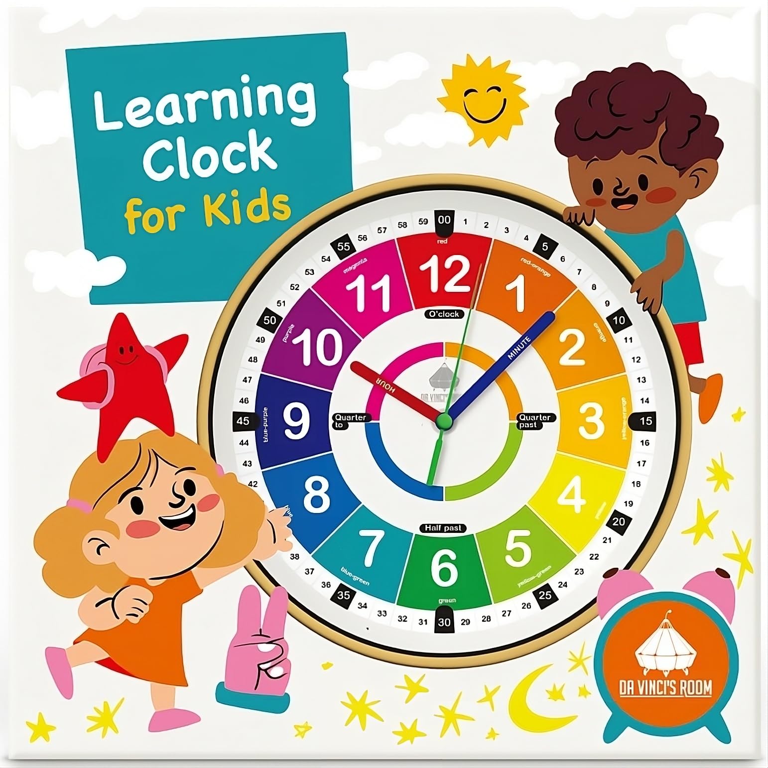 Buy 12 Inch Analog Telling Time Teaching Clock for Kids, Wall Clock for ...