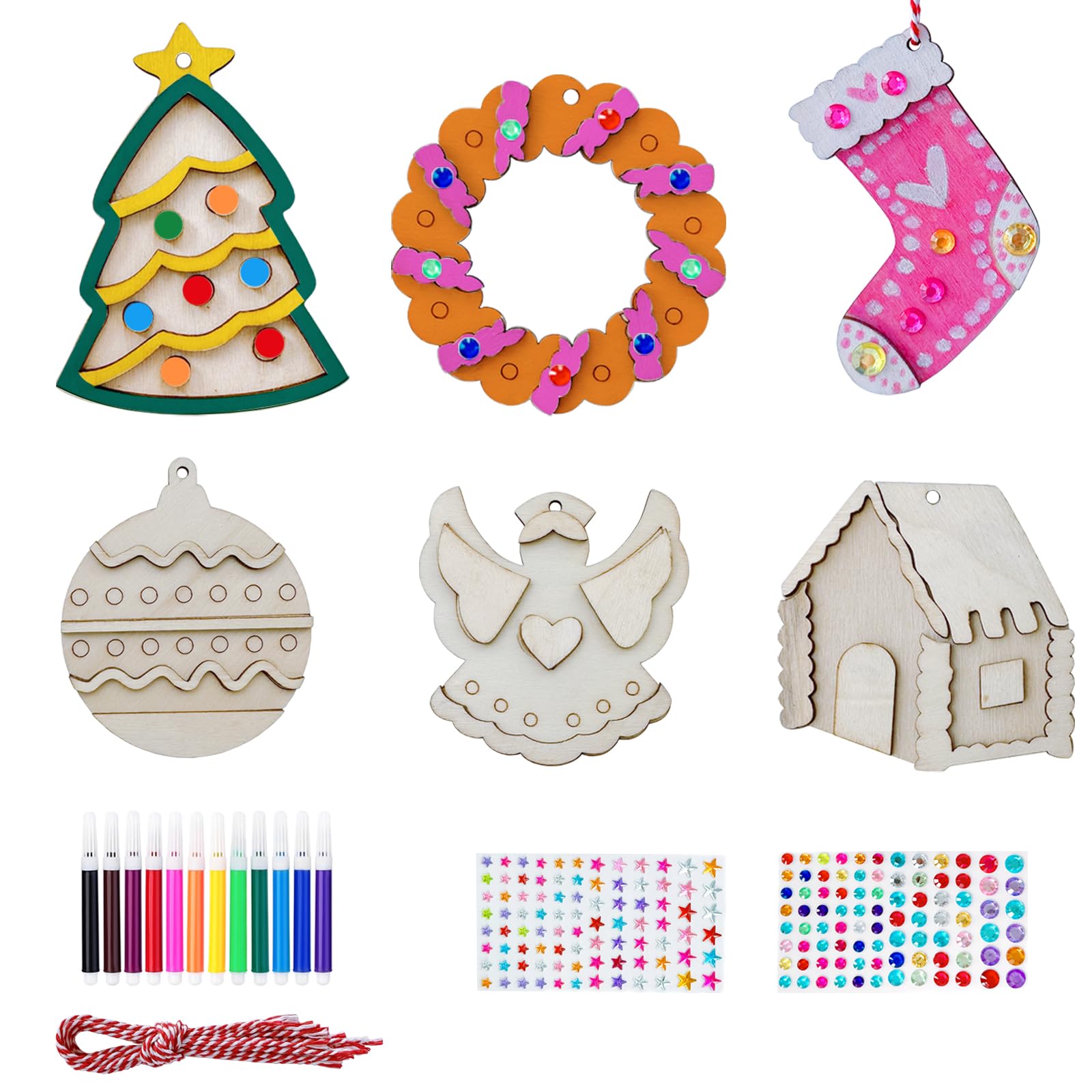 Amazon.com: Wooden Christmas Ornaments for Crafts, 12 Pcs Wooden ...