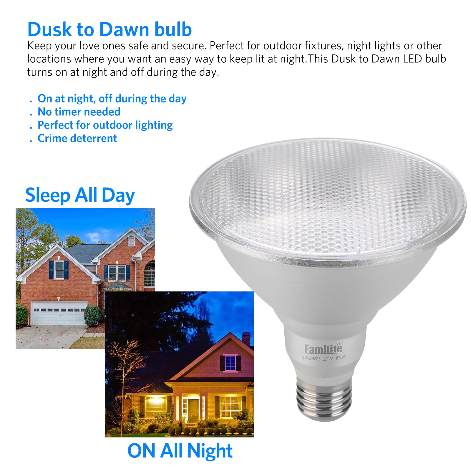 Familite Dusk to Dawn PAR38 LED Flood Light Bulbs with Auto On/Off ...