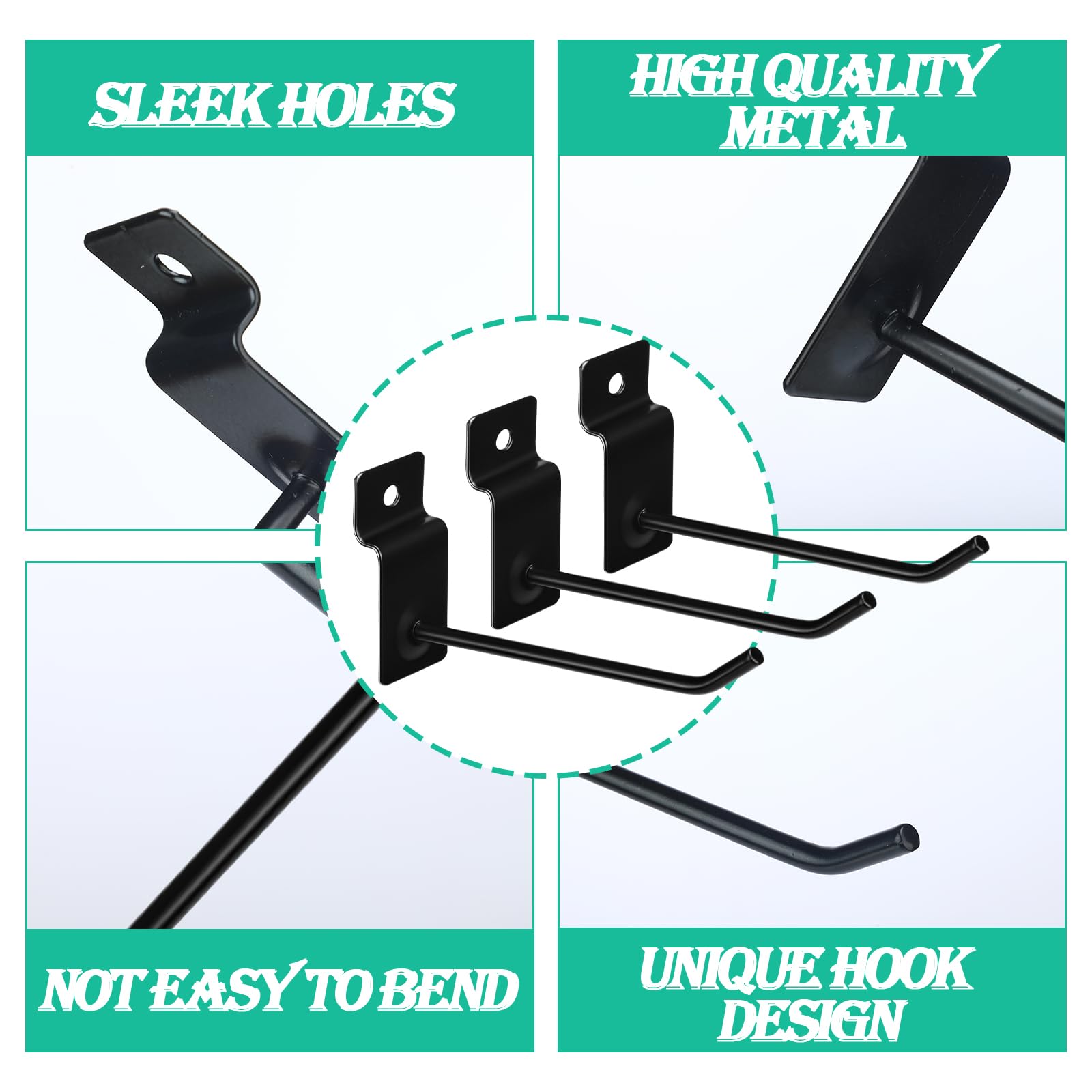 Snapklik.com : Yaocom 20 Pcs 2/4/6 Inch Black Slatwall Hooks Heavy Duty ...
