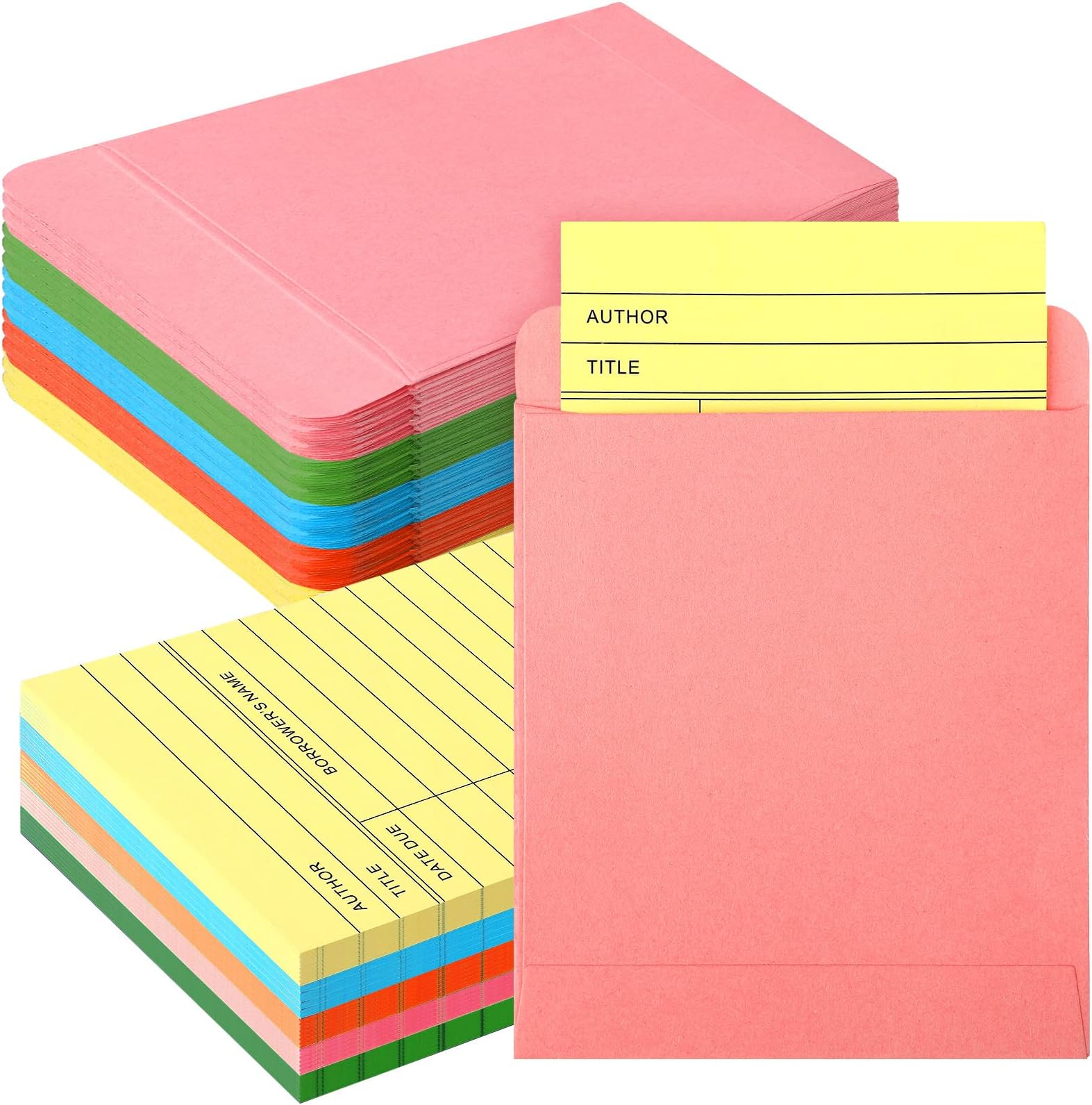 Amazon.com : 200 Pcs Library Card Pocket and Books Library Cards ...