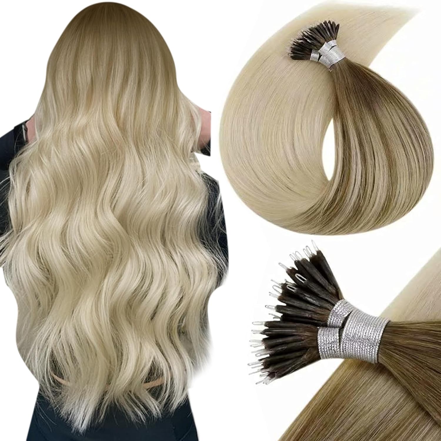 Amazon.com : LaaVoo Nano Ring Hair Extensions Real Human Hair Balayage ...