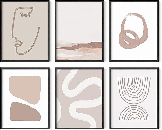 Amazon.com: HAUS AND HUES Beige Boho Wall Art – Set of 6 Neutral Mid ...