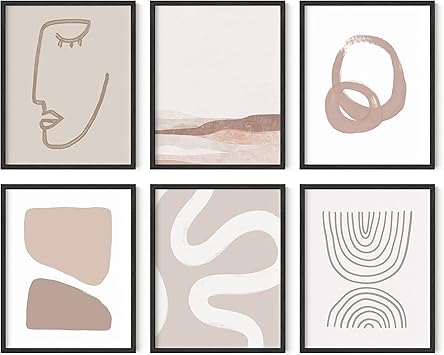 Amazon.com: HAUS AND HUES Beige Boho Wall Art – Set of 6 Neutral Mid ...
