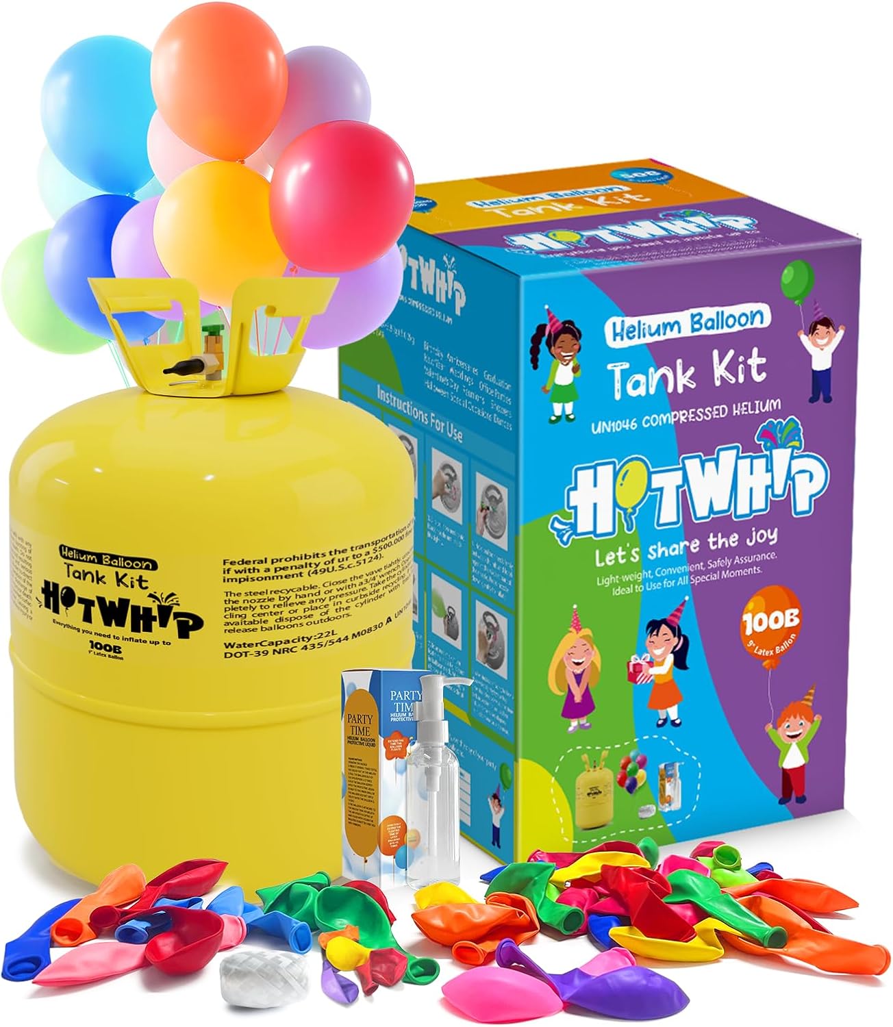 Amazon.com: Hotwhip Helium Tank 22L Up To 100 Latex Balloons Helium Gas ...
