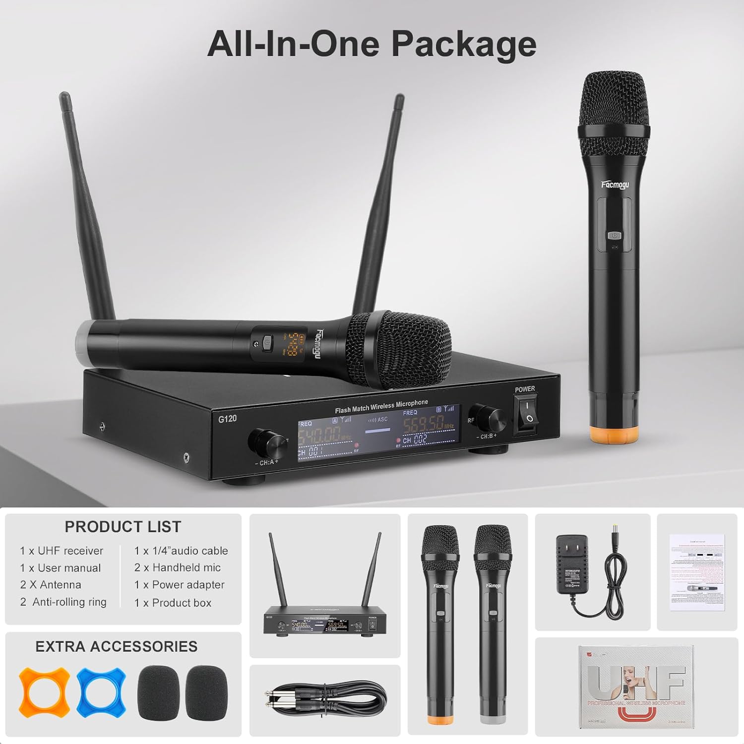 Facmogu Sistema de micrófono inalámbrico UHF G120, juego de micrófono ...