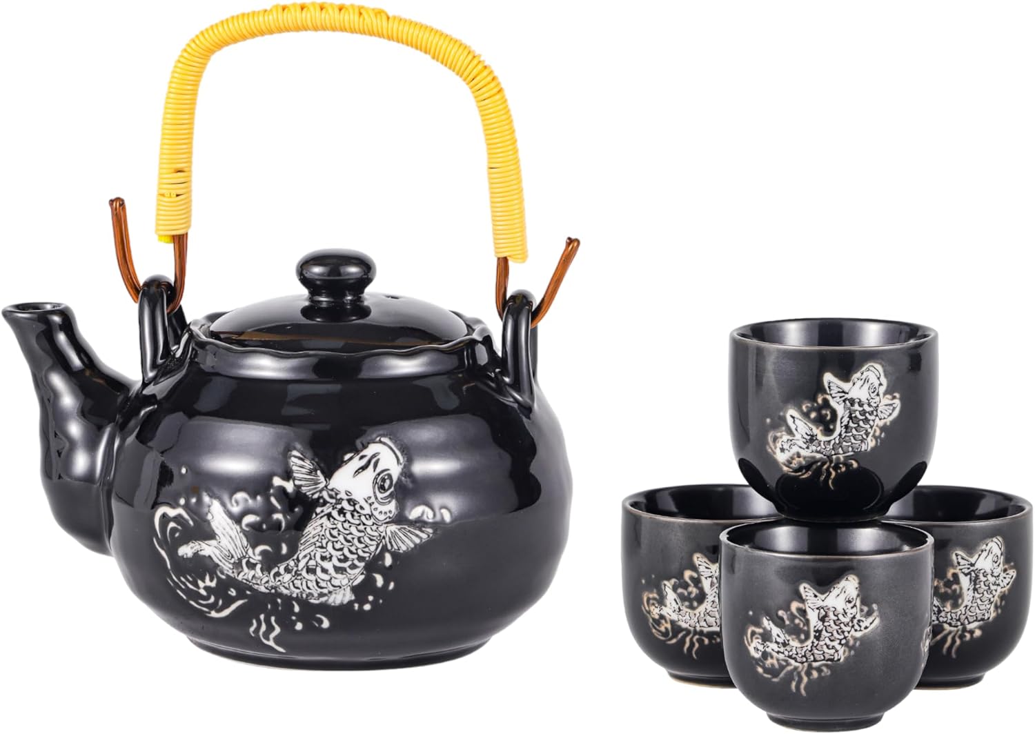 Amazon.com | Japanese Koi Fish Tea Set 20 fl oz Teapot with 4 Cups ...