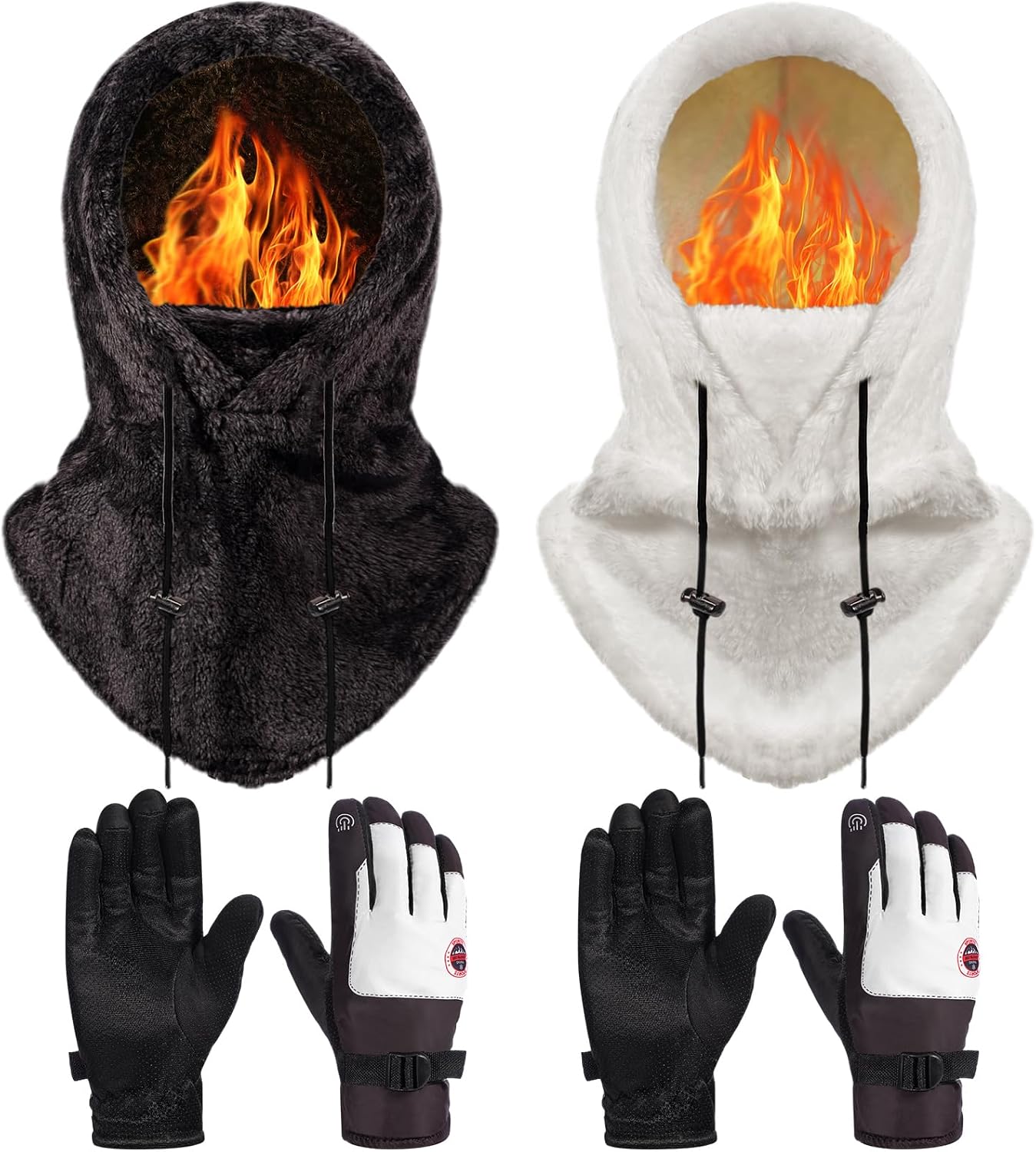 Geyoga 4 Pcs Sherpa Hood Ski Mask Winter Balaclava Face Mask Gloves Set ...