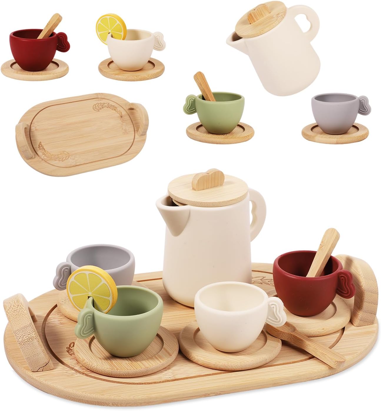 13pcs Wooden Afternoon Tea Set for Kids, Play Kitchen Accessories ...