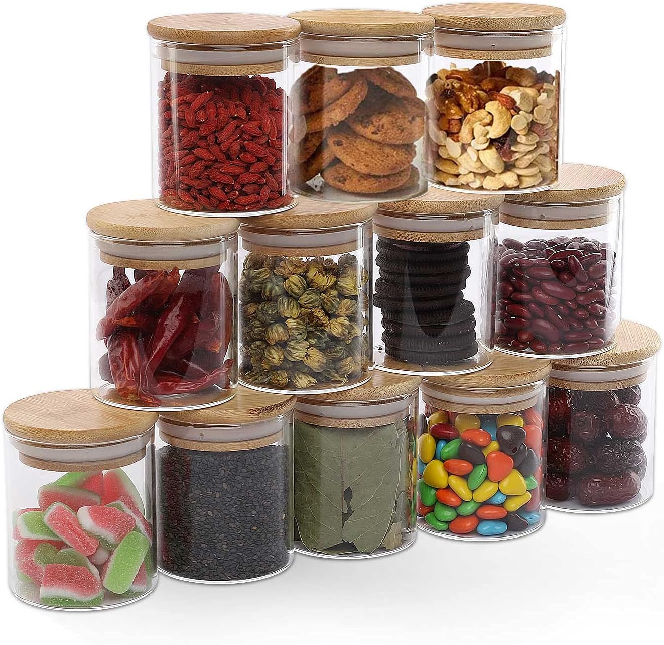 Amazon.com: Glass Food Storage Container Jars Set, 12 Pack 8.5 Ounce ...