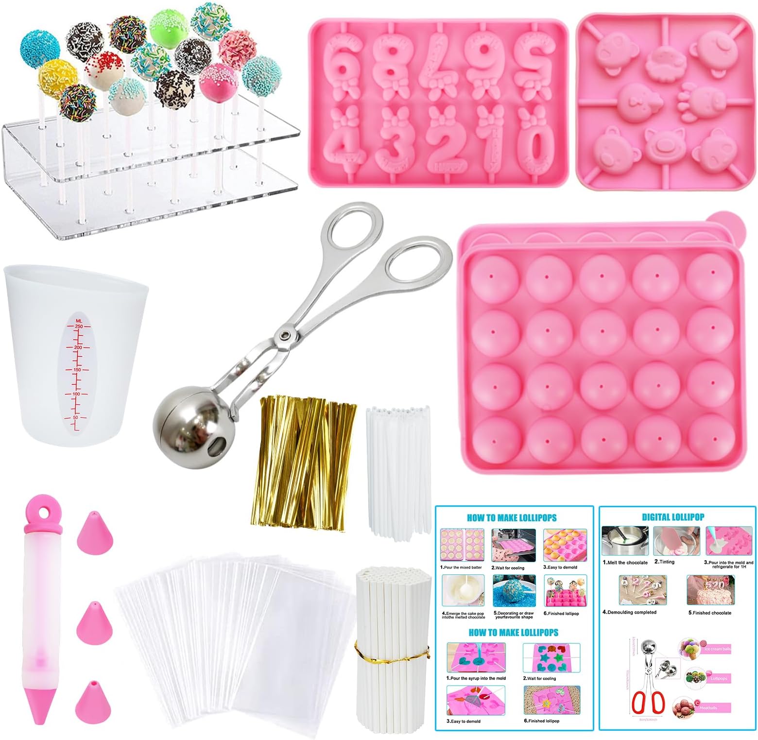 Amazon.com: Cake Pop Maker Kit with 100 Cake Pop Sticks, Stand, Bags ...