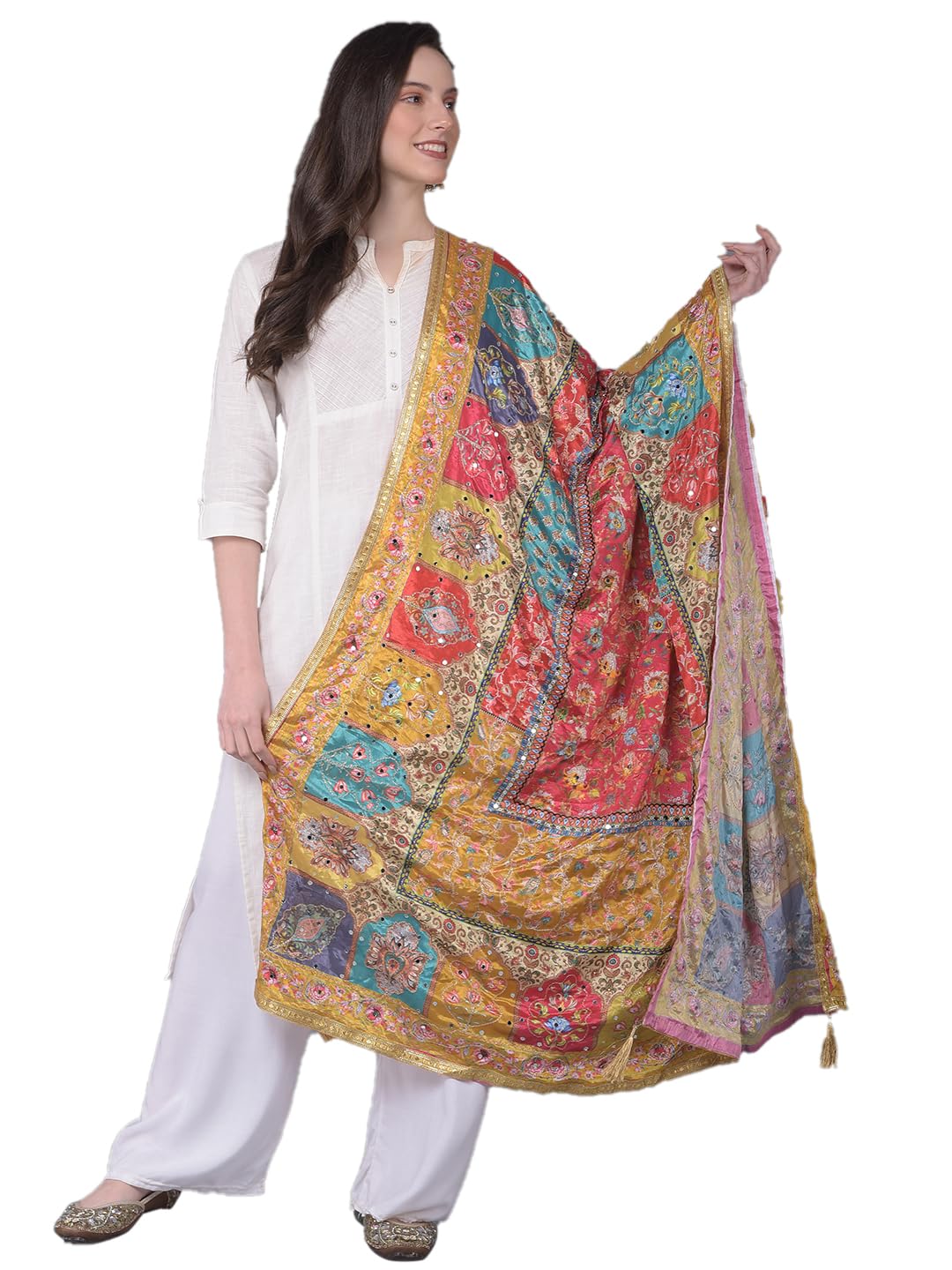 Buy A R Silk Women's Pakistani Heavy Silk Dupatta with Mirror Work with ...