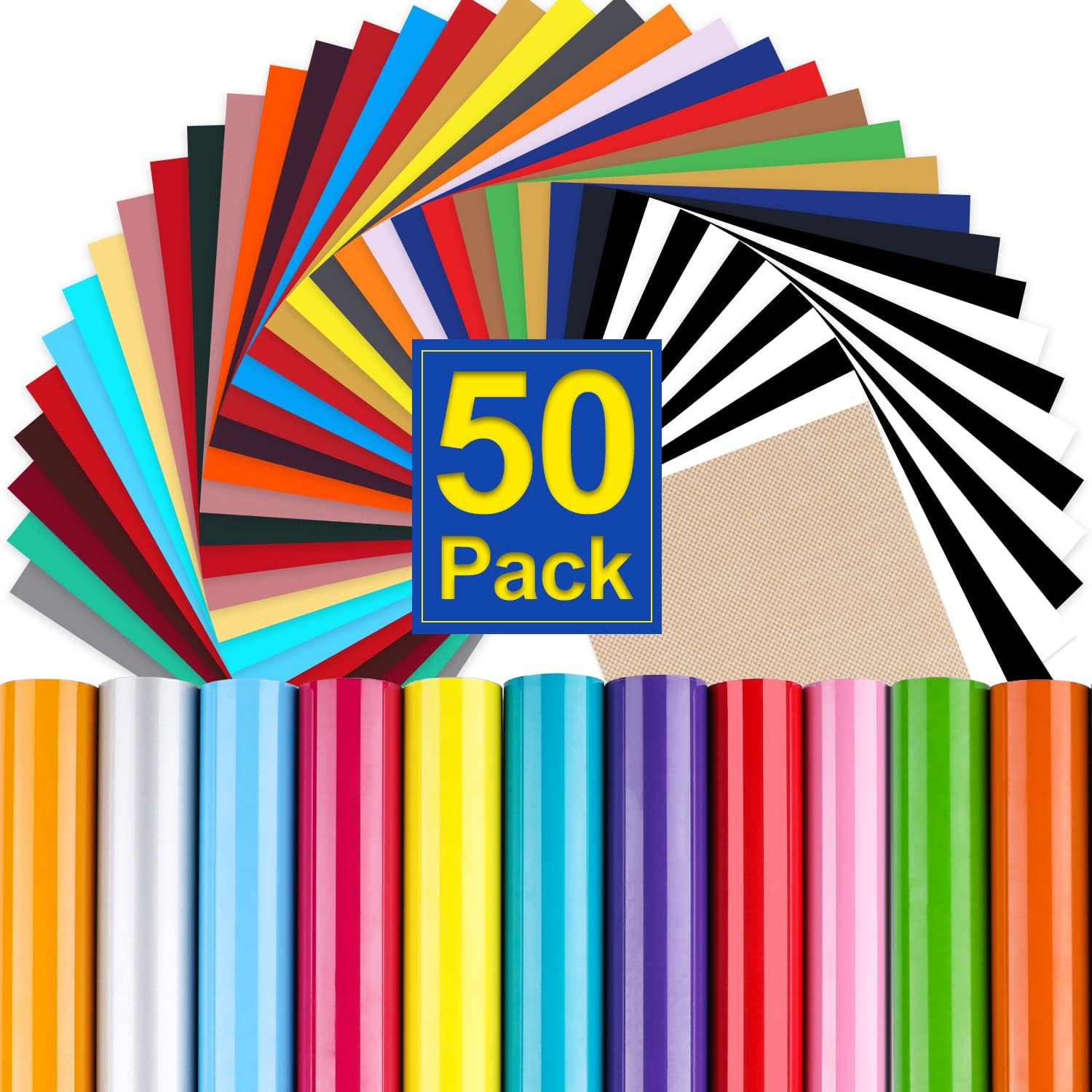 FURWEY Heat Transfer Vinyl HTV Bundle 10"x12" - 50 Pack Assorted Colors ...