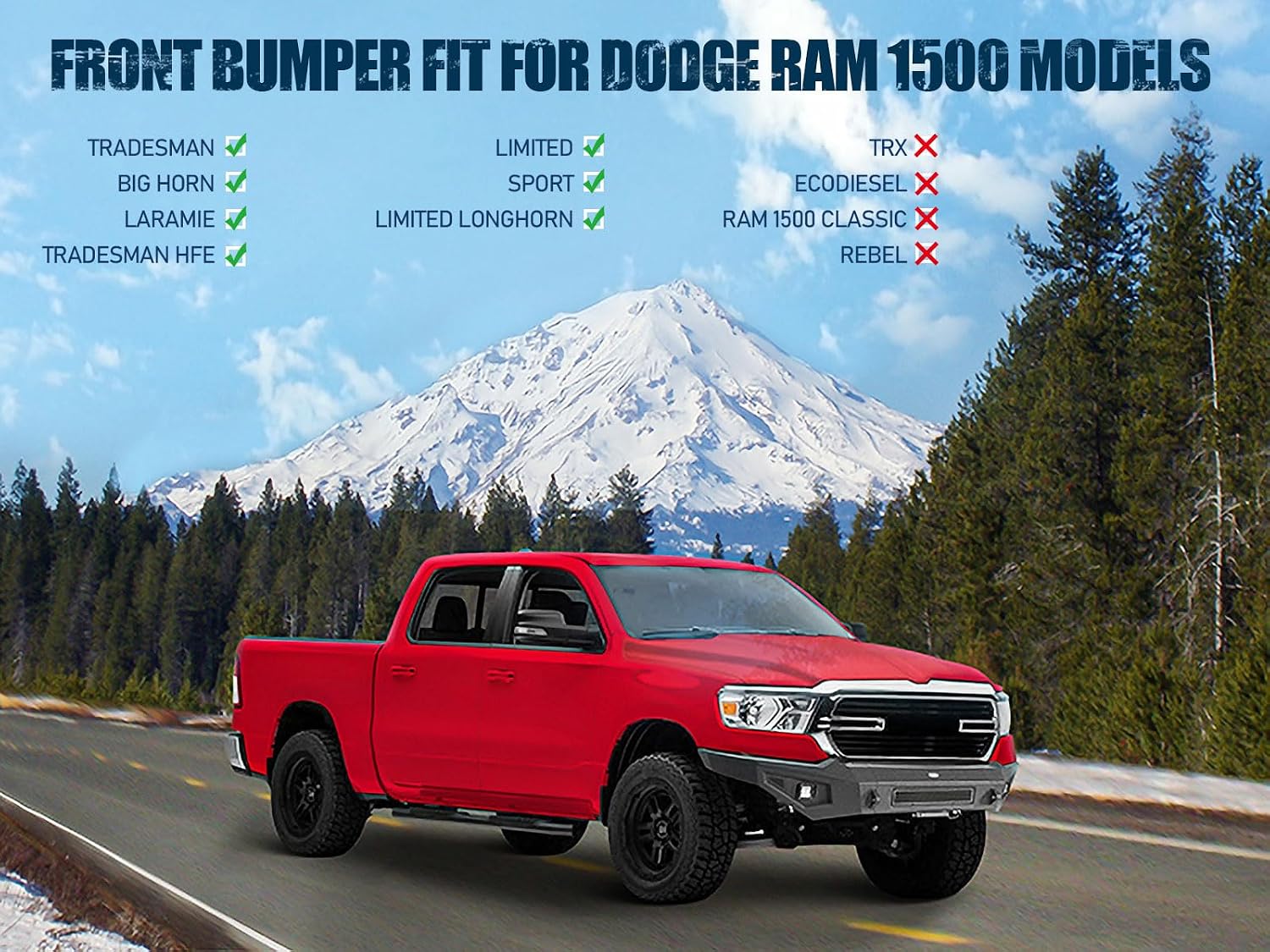 Hooke Road Ram 1500 Front and Rear Bumper Kit w/LED Lights for Dodge ...