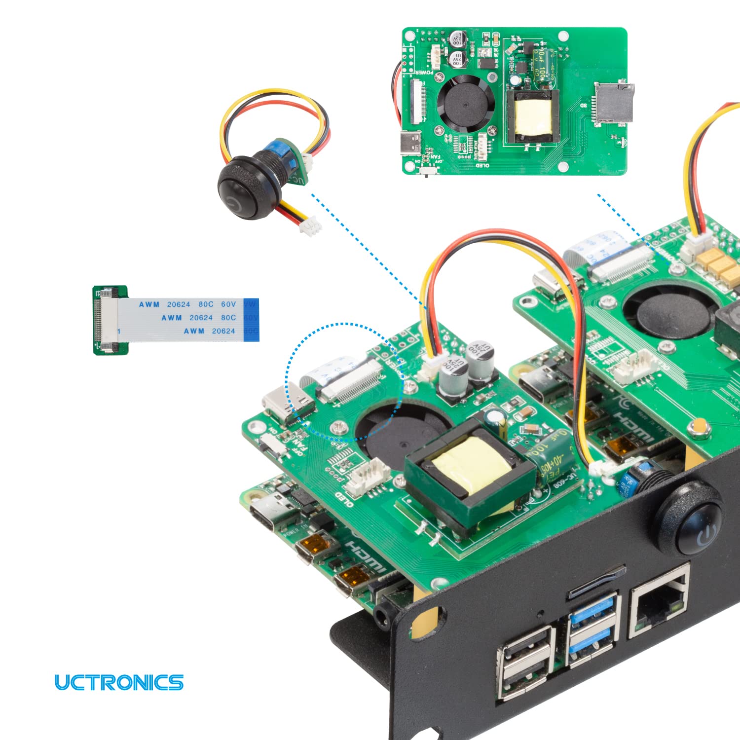 UCTRONICS Compact 1U Rack with PoE Functionality for Raspberry Pi 4B ...