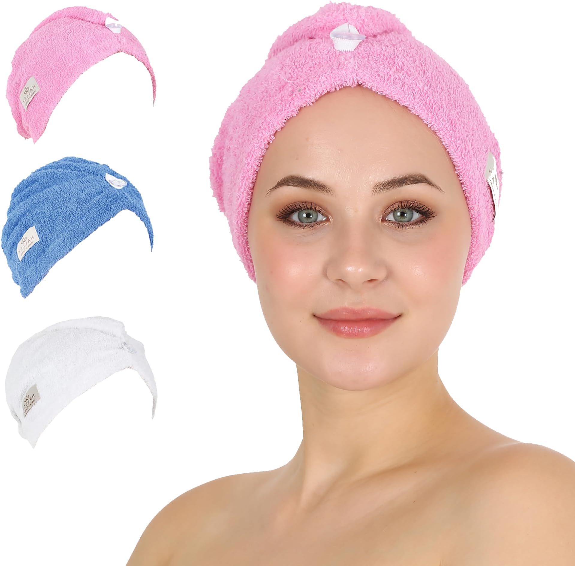 Amazon.com: HALLEY Cotton Hair Towel Wrap (3 Packs) Super Absorbent Fast Drying Hair Towel for ...