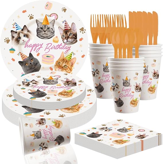 Amazon.com: Cat Party Plates and Napkins Supplies, 175PCS Cat Birthday ...