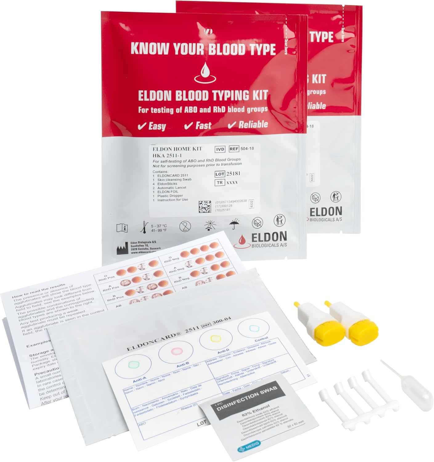 Eldoncard Blood Typing Kit, 2 Test Pack, Know Your Blood Type, Accurate ...