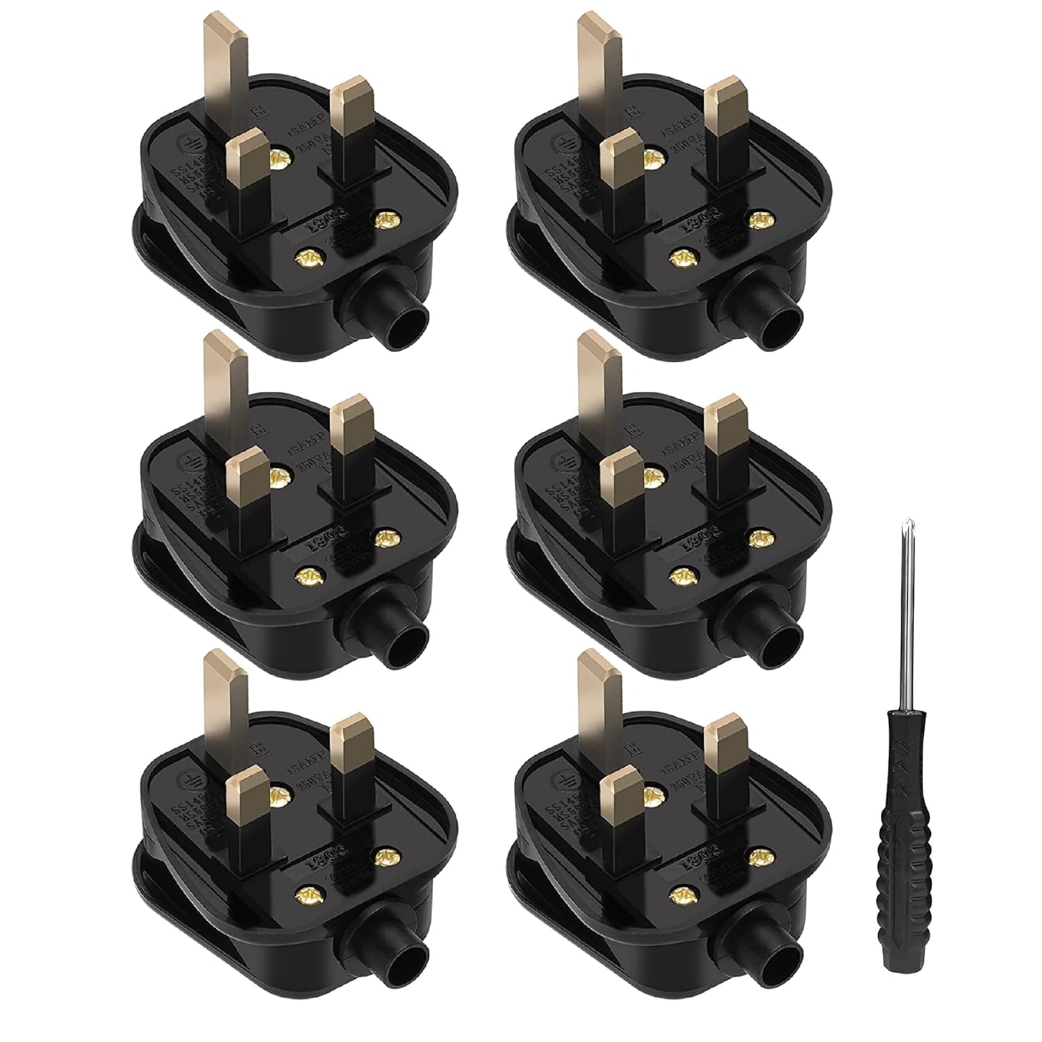 Silhani Pack of 6 13Amp Plug，Fused Plug 3 Pin Plug Uk w/ Cord Grip ...