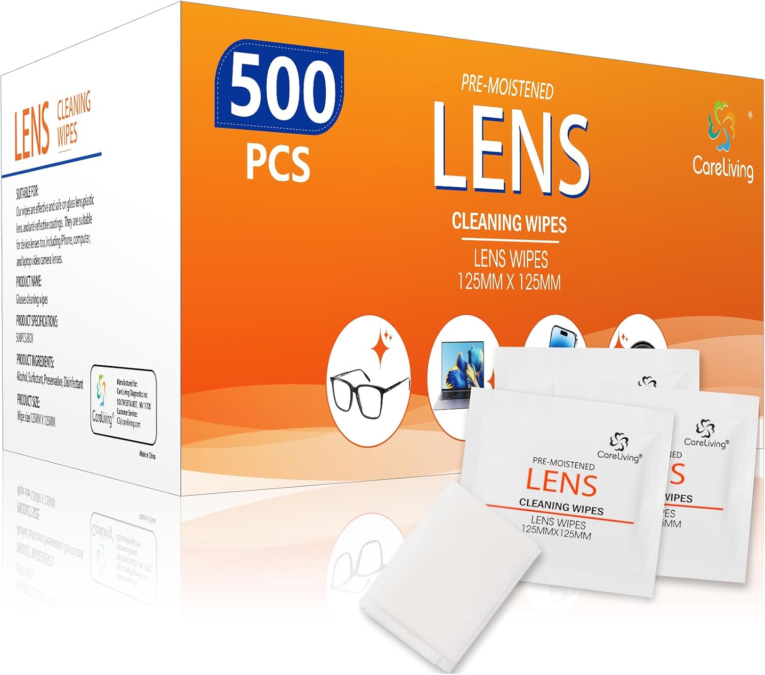Amazon.com: CareLiving 500 Count Lens Cleaning Wipes for Eyeglasses ...