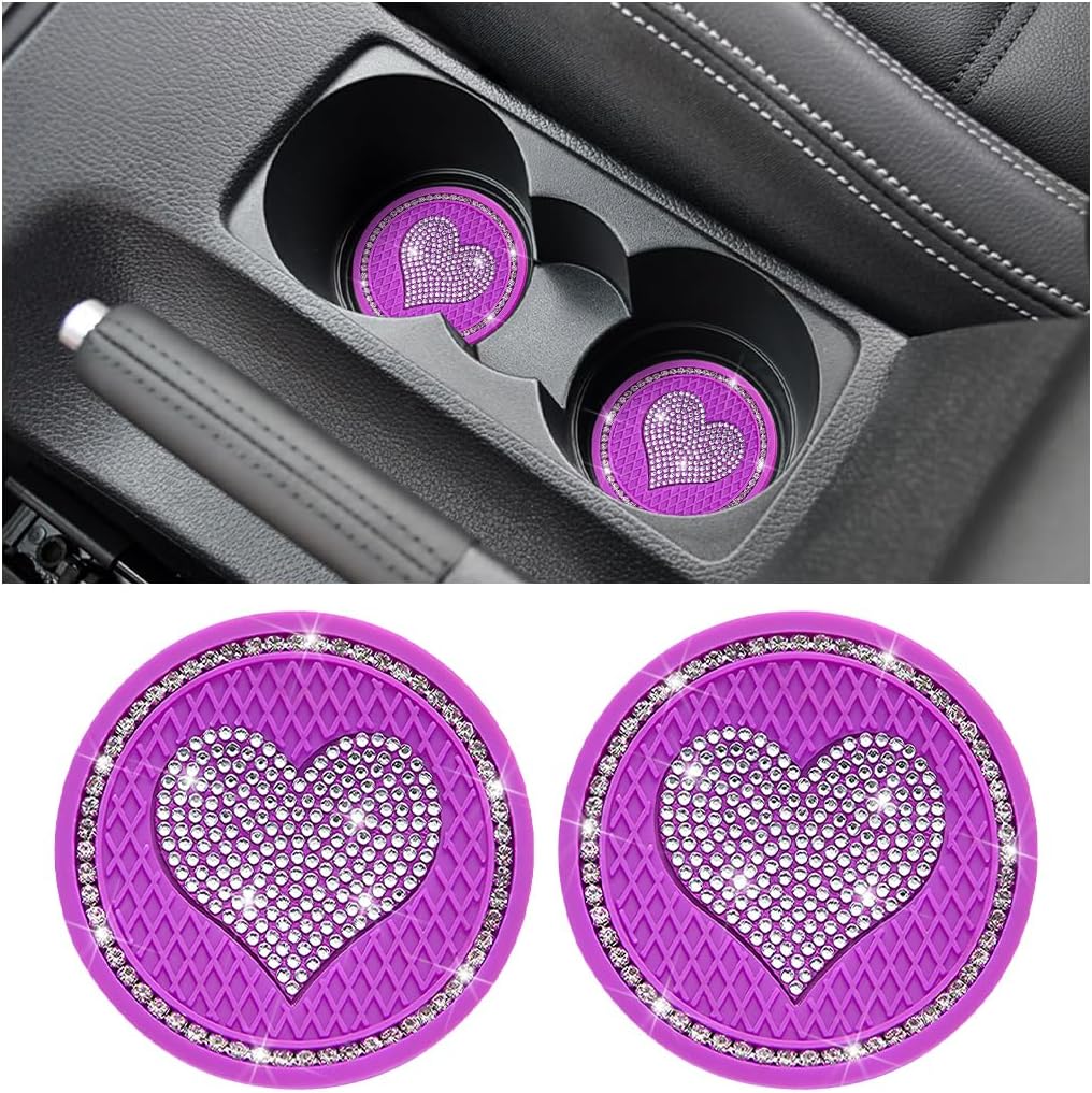 Amazon.com: AICEL Heart Bling Car Coasters, 2 PCS Universal 2.75 Inch Sparkly Rhinestone Car Cup ...