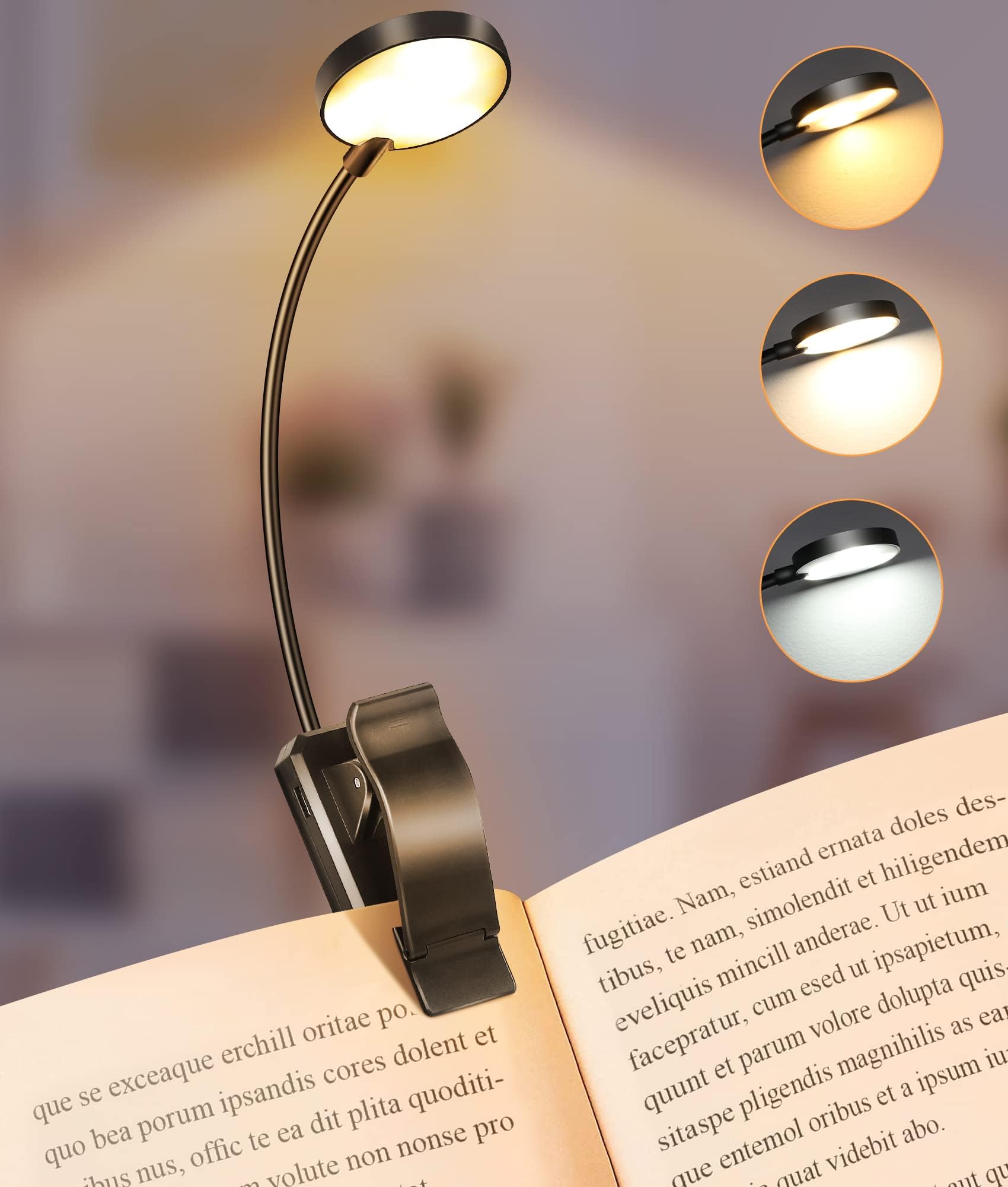 Ufanore Rechargeable Book Light,12 LED Reading Light for Bed, Eye ...