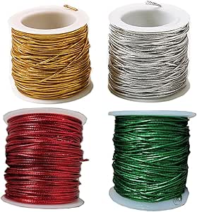 Amazon.com: 4 Rolls Metallic Stretch Cord Metallic Tinsel Elastic Cord ...
