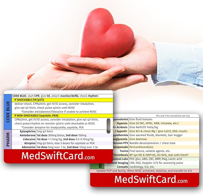 Amazon.com : 2025 MedSwift ACLS CPR Code Blue ID Badge Buddy Card ...