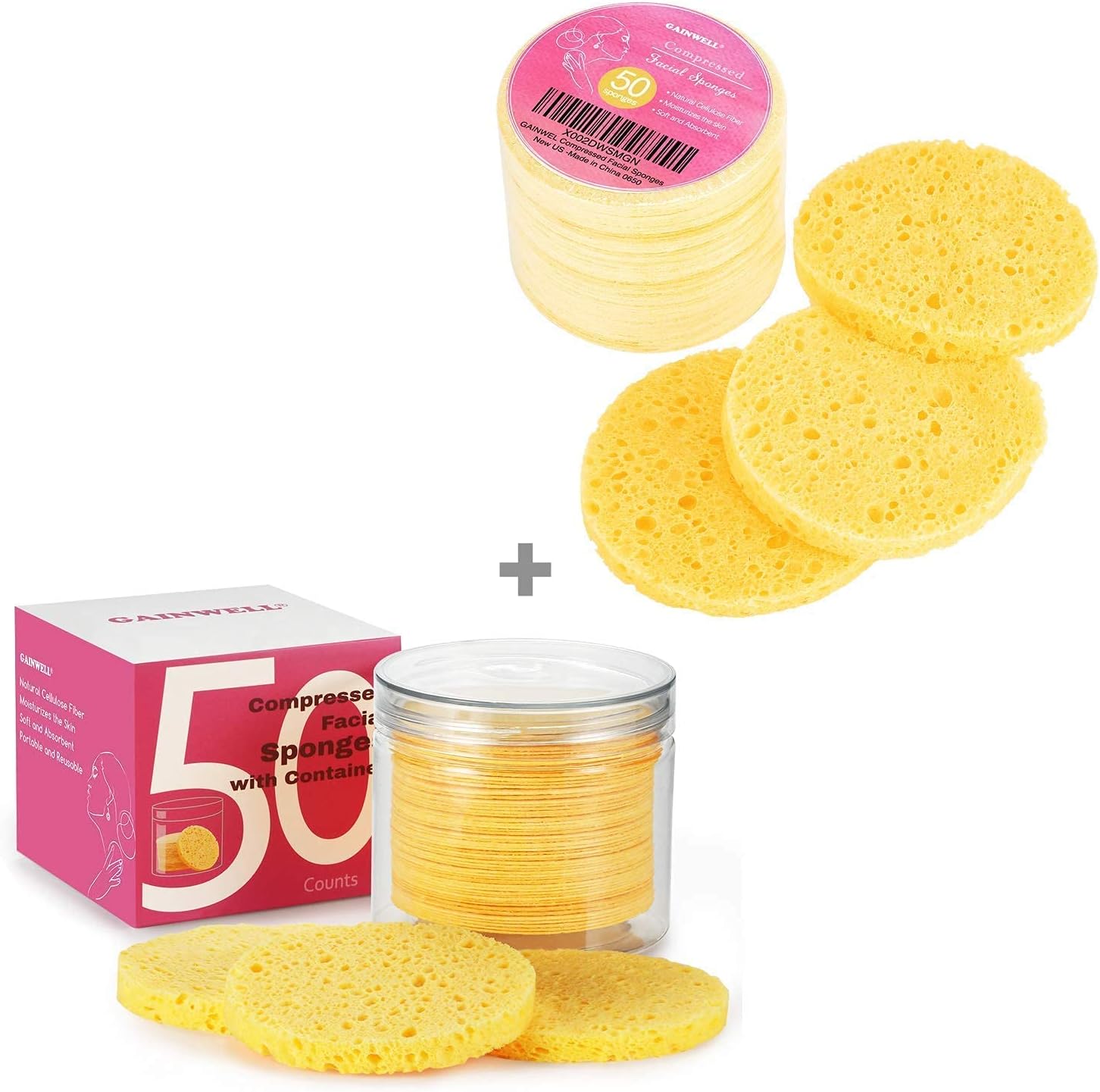 Amazon.com : GAINWELL 50-Count Compressed Facial Sponges with Storage ...