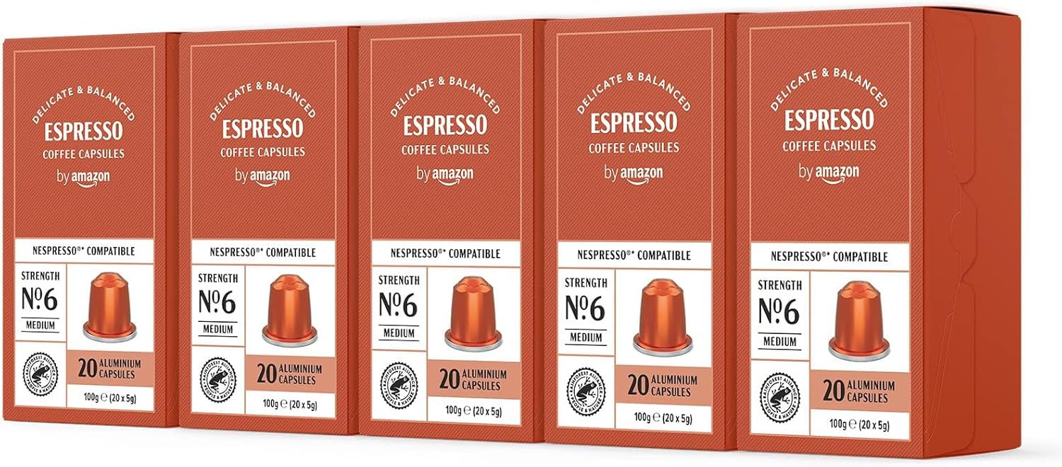 by Amazon Espresso Aluminium Coffee Capsules Compatible with Nespresso ...