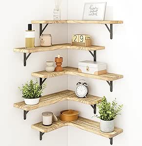 Fixwal Floating Shelves for Wall, Rustic Wood Wall Mounted Corner Shelf for Bathroom, Kitchen ...