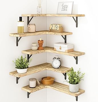 Amazon.com: Fixwal Floating Shelves for Wall, Rustic Wood Wall Mounted Corner Shelf for Bathroom ...