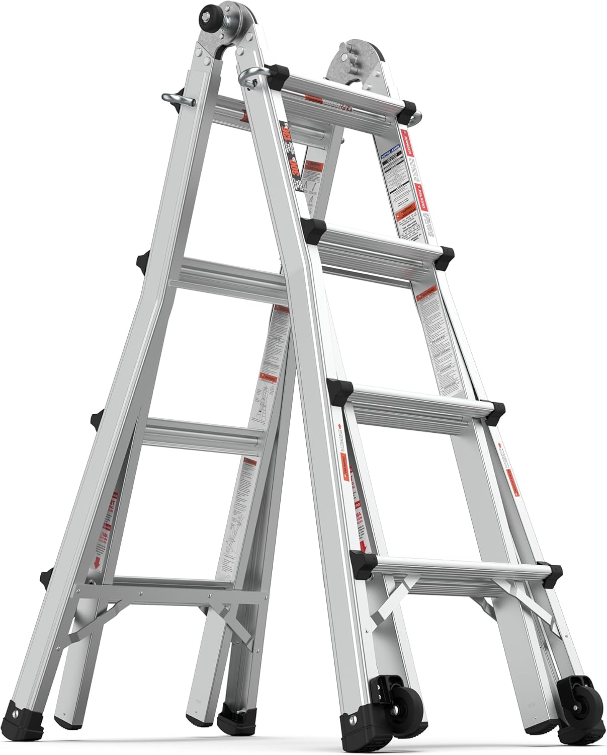 17FT Lift Ladders Aluminum Extension Ladder with Wheels, 300lbs Weight ...